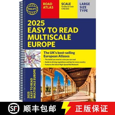 【3-4周达】2025 Philip's Easy to Read Multiscale Road Atlas Europe : (A4 Spiral binding) [9781849076609]