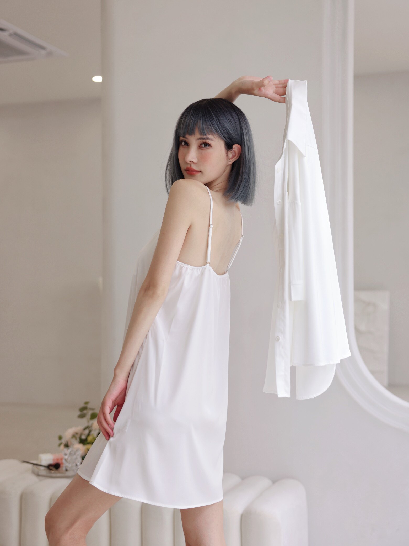 睡衣女仿真丝冰雪丝丝绸纯欲风吊带裙衬衫性感时尚家居服套装