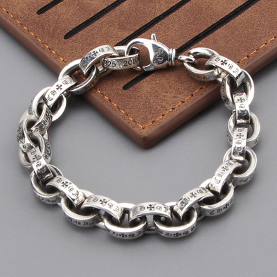 字母十字架情侣925纯银复古手链