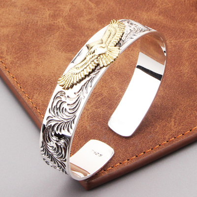 s925银饰品高桥点金唐草纹日系