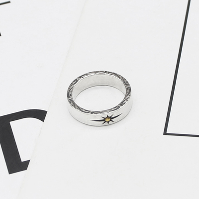 纯银印第安日韩风复古光面戒指