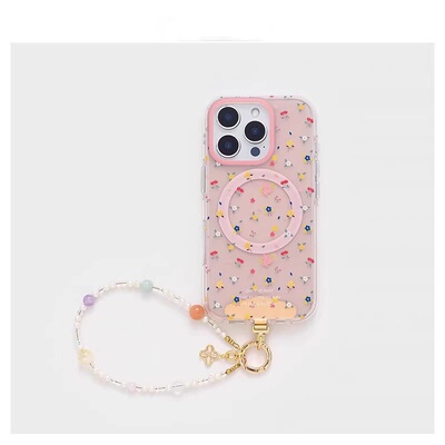日本PARCE DOLL磁吸花朵支架手机壳适用于苹果iPhone14/15/16ProMax磨砂天然淡水珍珠小米珠水晶链magsafe