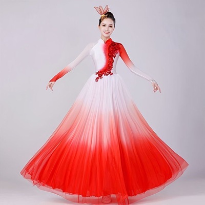开场舞大摆裙女成人灯火里的中国万疆舞蹈服装伴舞合唱演出服长裙