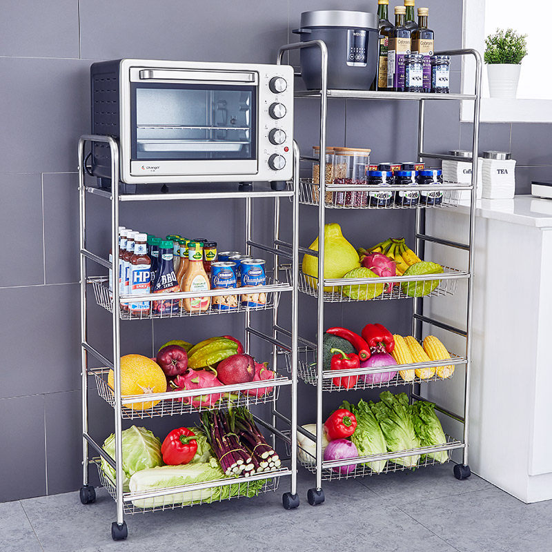 不锈钢菜架304厨房蔬菜置物架落地多层放菜架子菜篮子果蔬收纳筐_虎窝淘