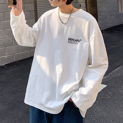 春秋季简约纯棉长袖t恤男