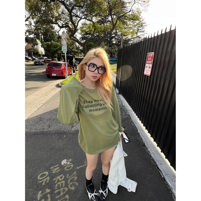 XinleiLin双色长袖印花廓形T恤