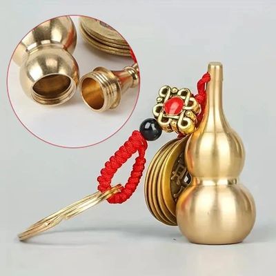 Large Copper Gourd Key Chain With Chinese Feng Shui Coins Fo