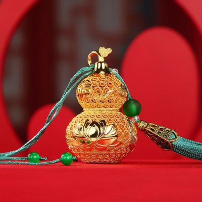 Brass Hollow Filigree Gourd Ornament Fu Lu Hanging Decor Hom
