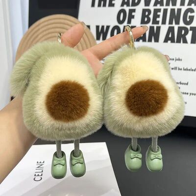 New Cute Imitation Rex Rabbit Fur Avocado Car Keychain Penda