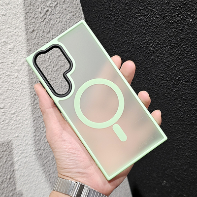 新款三星S23ultra手机壳半透全包边超薄新款s23+磁吸肤感磨砂撞色抗指纹s22ultraplus简约防摔s22+网红男女潮
