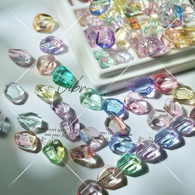 仿天然粉紫水晶不规则琉璃散珠子