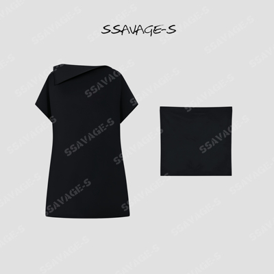SSAVAGE不对称斜肩收腰连衣裙