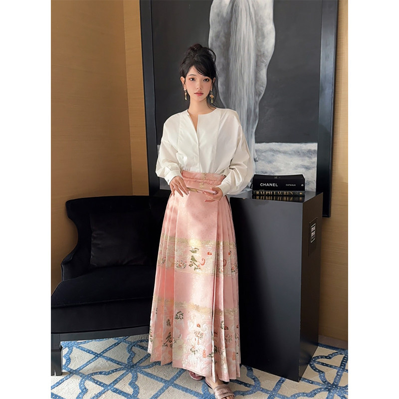Forevercan女装2024春夏新款汉服设计感新中式国风提花半身马面裙
