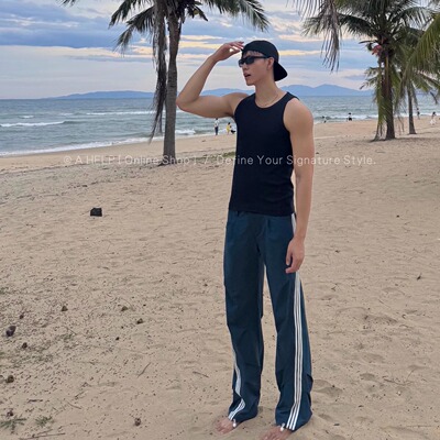 美式复古条纹百搭伞兵裤休闲裤