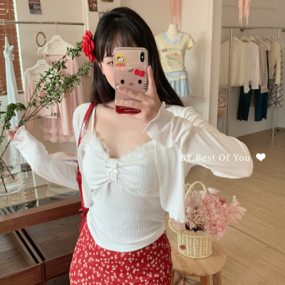 BEST OF YOU-26年春款法式浪漫蝴蝶裹胸背心+针织开衫两件套2592.