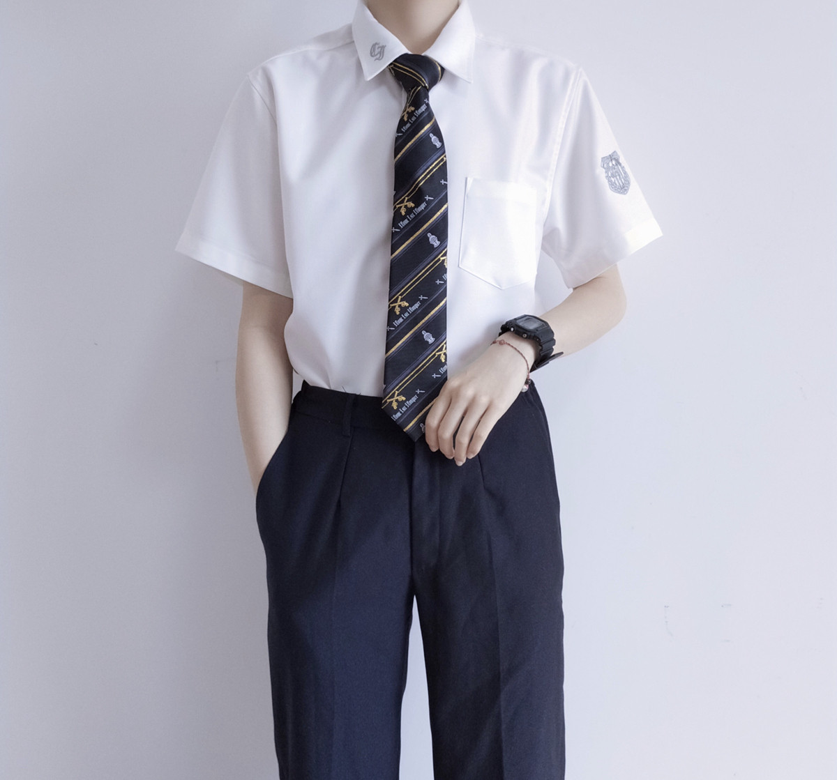 【刺篇原创】冰与星原创日系jk/dk制服短袖银灰刺绣白衬衫男款_虎窝淘