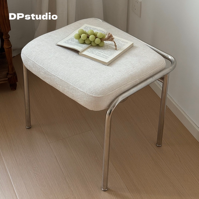 韩系奶油风卧室化妆凳小户型家用简约不锈钢软包凳入户玄关换鞋凳