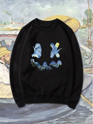 休闲宽松印花定制圆领卫衣上衣