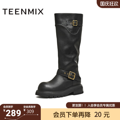 天美意冬新款商场同款高直筒显瘦百搭厚底女骑士靴BM351DG5