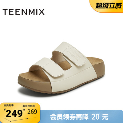 天美意夏季新款商场同款厚底百搭魔术贴简约女一字拖CHB03BT5