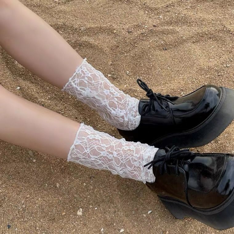镂空lolita短袜少女心复古蕾丝洛丽塔白色堆堆袜甜美玛丽珍袜子