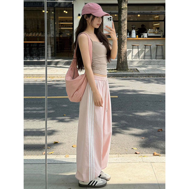 雨琦同款粉色运动裤女2026夏季气球裤宽松休闲灯笼裤抽绳长裤子