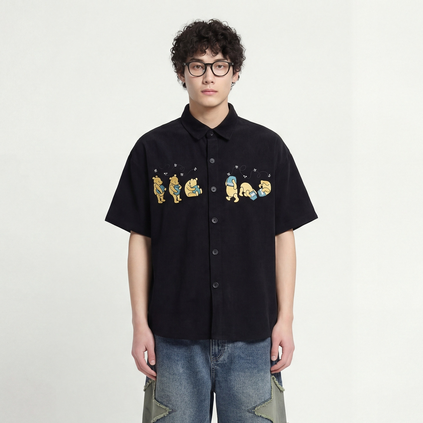 From Mars Honeypot Bear Fun Embroidery short-sleeved shirt
