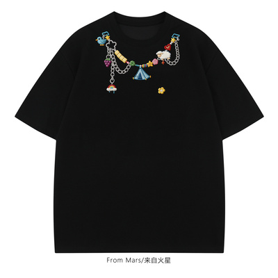 喜燥无常卡通项链宽松短袖T恤