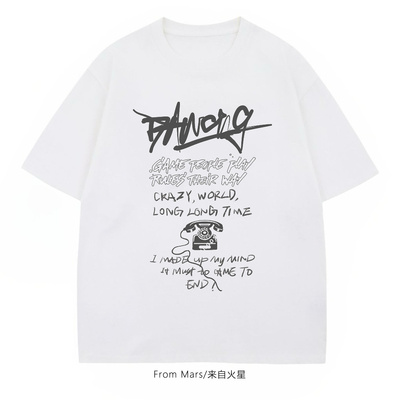 电话响声印花百搭圆领短袖T恤BF