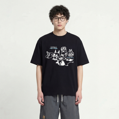 睡觉咕噜噜狗狗刺绣宽松短袖T恤