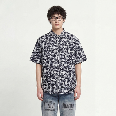 水墨晕染宽松oversize短袖衬衫