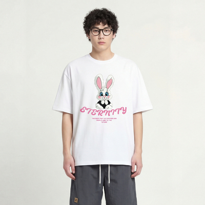 卡通兔子印花短袖T恤重磅纯棉