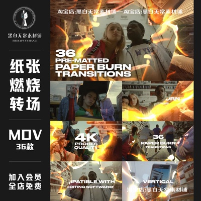 高清复古纸张燃烧火焰转场过渡特效动画AE合成后期剪辑PR视频素材