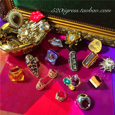 欧美小众复古宝石戒指铆钉