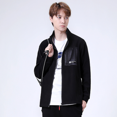 摇粒绒开衫卫衣柔软舒适休闲防风保暖立领拉链拼接口袋潮流