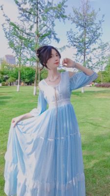 方领长款浪漫蕾丝幻影纱法式仙气