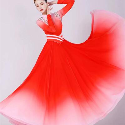 舞大摆裙灯火里的中国飘逸大型舞台演出服广场舞W扇子舞古典舞
