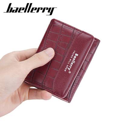 Baellerry新款女士短款钱包石头纹简约三折多卡位时尚钱包wallet