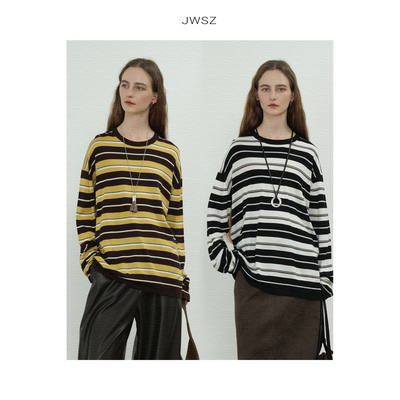 JWSZ 口碑爆款 可水洗羊毛复古撞色彩条廓形针织衫