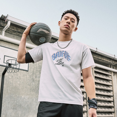 李宁男子夏季健身短袖文化衫