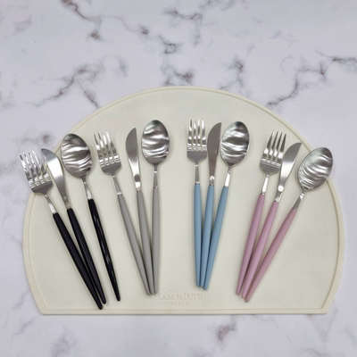 韩国原产SMF亚光树脂柄抗菌不锈钢西餐勺西餐叉牛排刀餐具多色