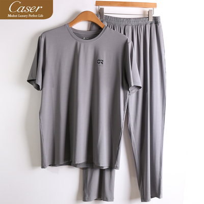 caser凯撒夏季男士冷染丝光圆领短袖长裤家居服套装睡衣AI20-5890