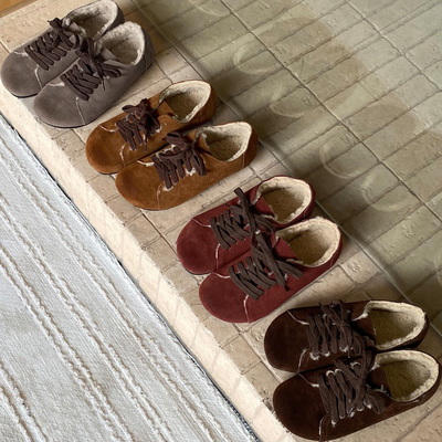 新款Tombor通宝女鞋学院风圆头牛皮百搭日系松果鞋保暖加绒乐福鞋