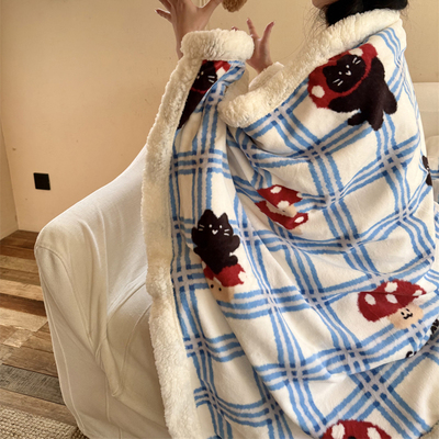 卡通少女心小清新牛奶绒毛毯
