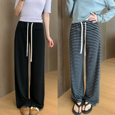 Viiwen 舒服到不想脱！糯叽叽懒人瘦瘦裤 显瘦抽绳百搭条纹阔腿裤