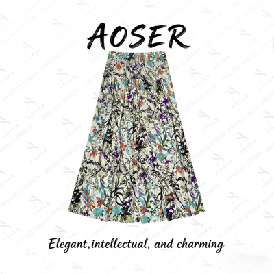 时尚宽松百搭碎花大摆A字半身裙