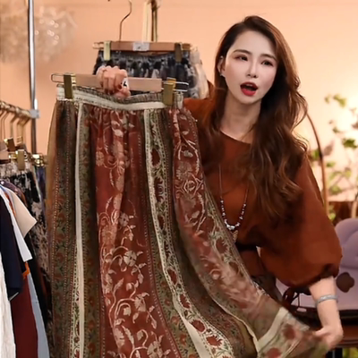 民族风半身裙新款薄款印花