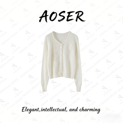 AOSER复古韩版钩花针织开衫显瘦