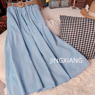 AOSER时尚百搭显瘦复古感高腰A字韩版蓝色牛仔半身裙2601