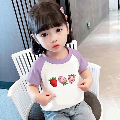 100%纯棉短袖t恤女童洋气上衣